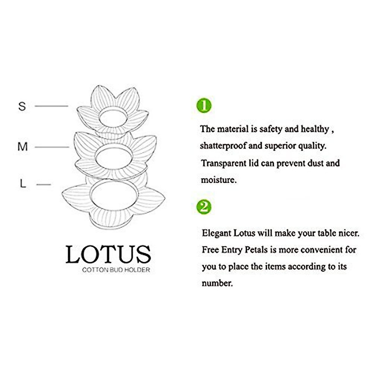 Lotus Cotton Swab Holder,Cotton Bud Small Q-tips Toothpicks Brushes Holder Box Case Storage Organizer Jar with Clear Lid Dustproof Cover (Black + White)