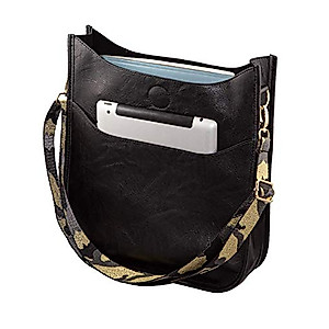 Pinafore Vegan Leather Crossbody Fashion Shoulder Bag | Soft, Magnetic Closure Handbag Purse for Women with Adjustable & Removable Guitar Strap, Black