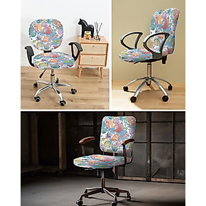 Colorful Conch Shell Office Chair Cover Stretchable Computer Chair Seat Cover Backrest Slipcovers, Ocean Beach Starfish Coastal Blue Pink Stretchable Rotating Desk Chair Seat Cushion Split Protectors