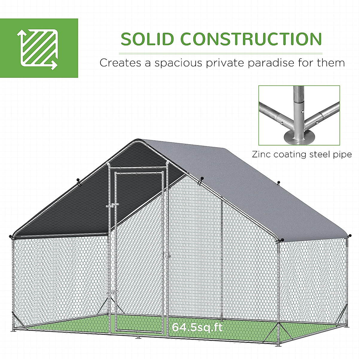 PawHut Large Chicken Coop Metal Chicken Run with Waterproof and Anti-UV Cover, Spire Shaped Walk in Fence Cage Hen House for Outdoor and Yard Farm Use, 1" Tube Diameter, 9.8' x 6.6' x 6.6'