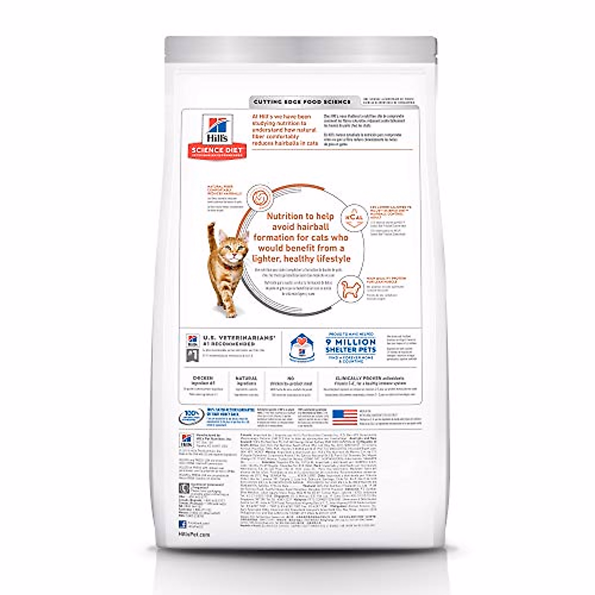 Hill's Science Diet Dry Cat Food, Light Adult, Hairball Control, Light for Healthy Weight & Weight Management, Chicken Recipe, 15.5 lb Bag