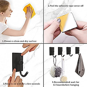 BATHHOLD Adhesive Hooks Wall Mount, Wall Hooks for Hanging Robe, Coat, Towel, Hat, Key on Bathroom,Kitchen,Washroom,Living Room - Matte Black - 8 Packs