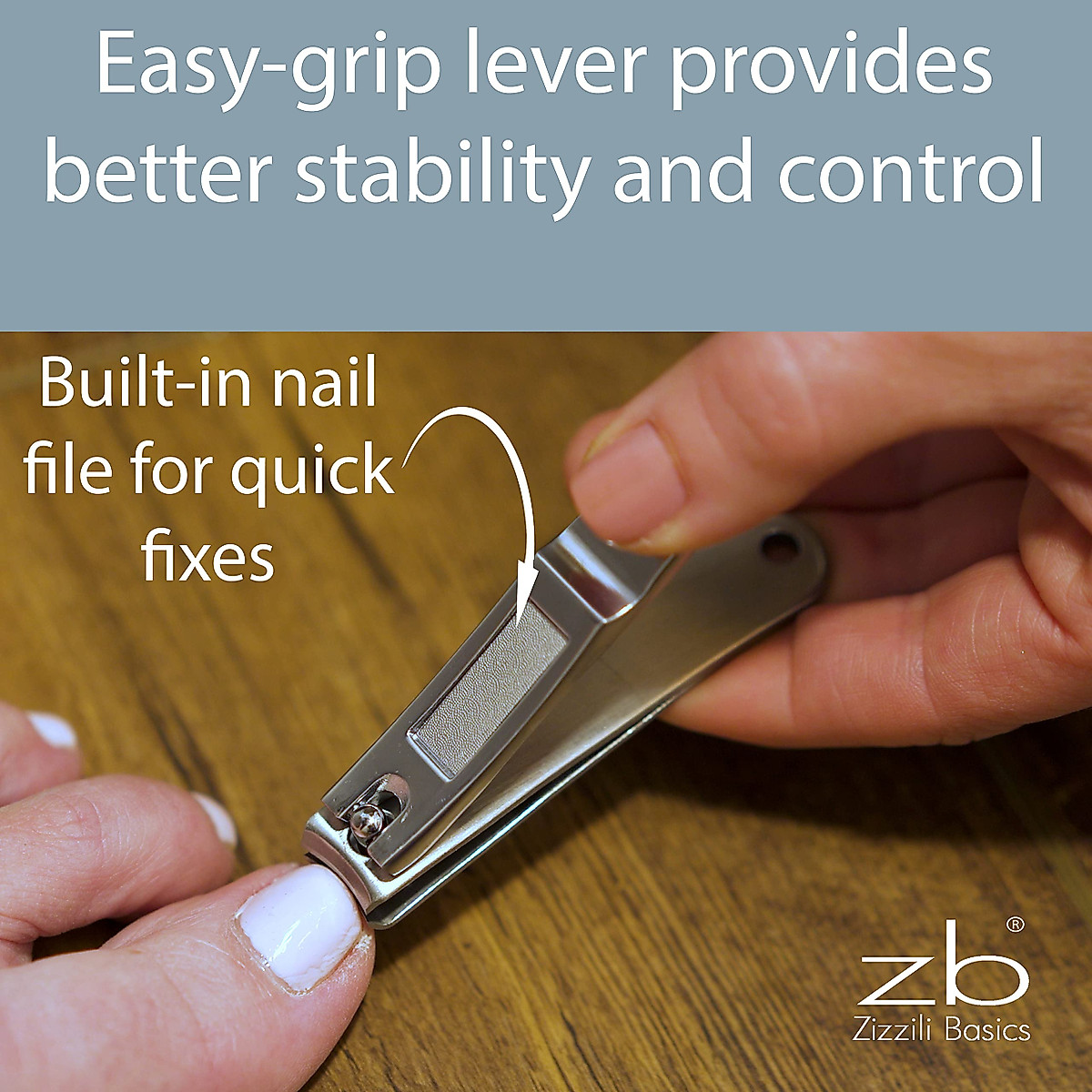 Zizzili Basics Slant Tweezers for Eyebrow and Facial Hair Removal and 3 Piece Nail Clipper Set - Fingernail & Toe Nail Clippers with Nail File and Brown Travel Case - Bundle