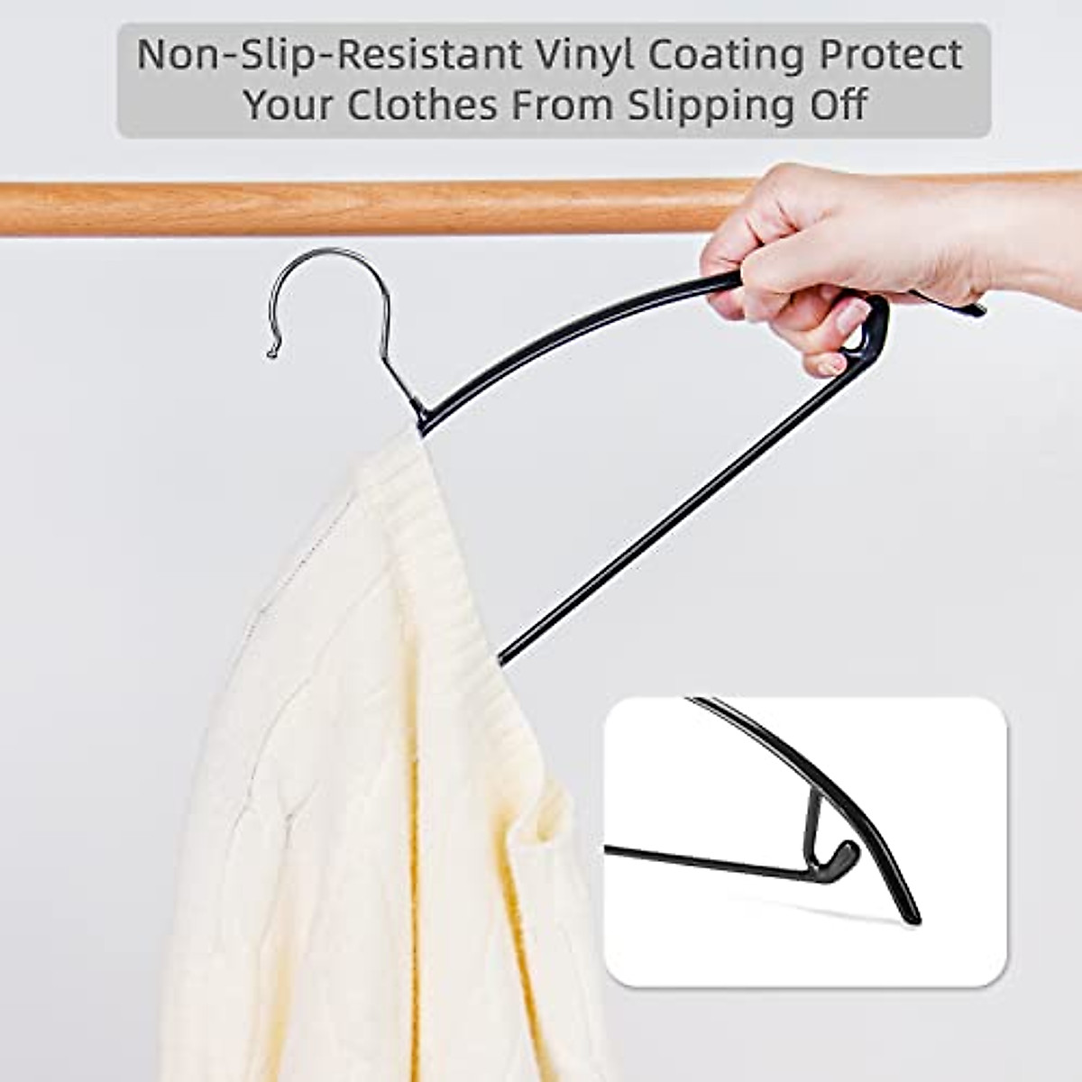 Nature-Smile 20 Pack Non Slip Suit Hanger,Coat Jacket Hangers,Sweater Hangers,PVC Coating Metal Hangers for Pants,Shawls,Belts,Bras - Dimple & Crease Free T Shirt Hangers,Black Color…