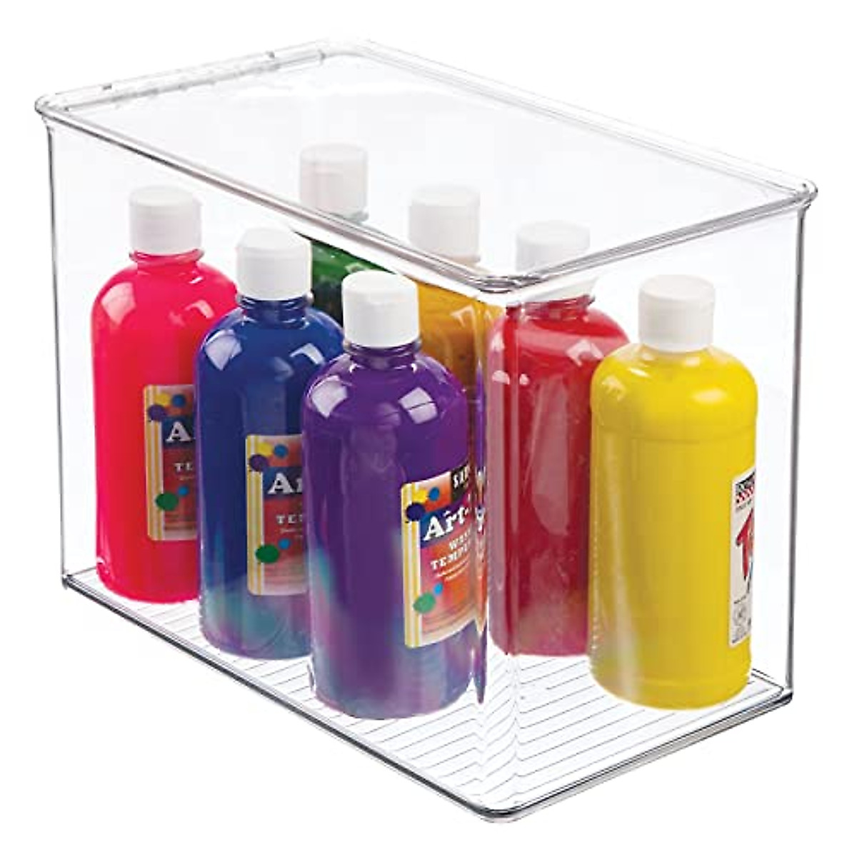 mDesign Tall Plastic Stackable Art and Craft, Sewing, Crochet Storage Container Bin with Hinged Lid - Compact Organizer and Holder for Thread, Beads, Ribbon, Glitter, Yarn, Clay - Clear