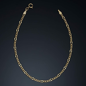 Kooljewelry 10k Yellow Gold Figaro Link Bracelet for Women (2.3 mm, 7.5 inch)