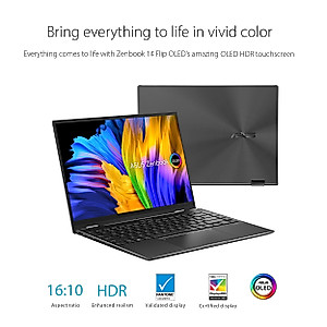 ASUS Zenbook 14 Flip OLED Ultra Slim Laptop, 14” 4K 16:10 OLED Touch Display, AMD Ryzen 7 6800H CPU, 16GB RAM, 1TB SSD, NumberPad, Windows 11 Home, Jade Black, UN5401RA-DH74T
