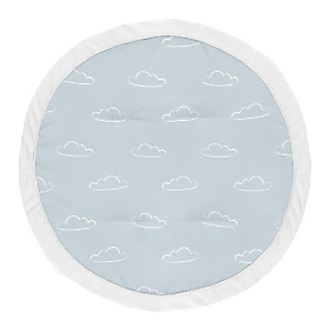 Sweet Jojo Designs Blue Clouds Boy Baby Playmat Tummy Time Infant Play Mat - Slate and White Cloud Sky for Vintage Airplane Aviator Aviation Collection