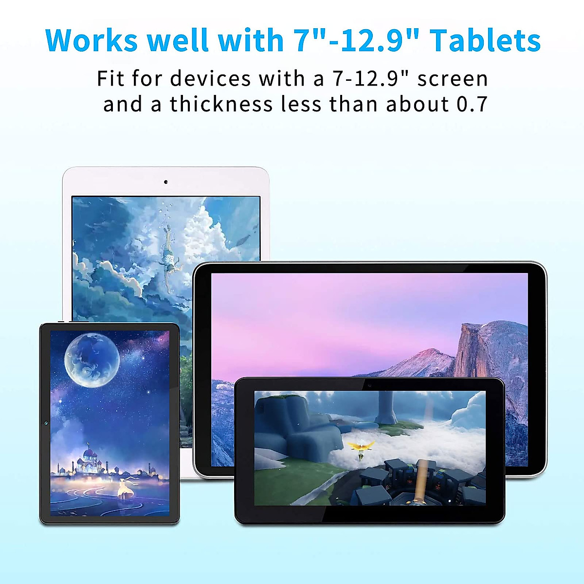 Car Tablet Holder, Kids Tablet Holder for Car Back Seat, iPad Holder for Car Adjustable Anglel, iPad Car Mount Silicon Holder for All 7-12.9 Inch Fire Tablets