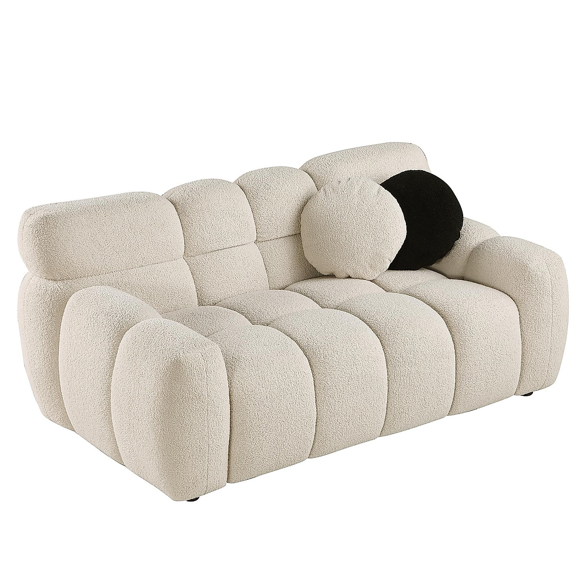 CALABASH 65" Boucle Loveseat Sofa, Modern Tufted Love Seat Cloud Couch with 2 Pillows, Comfy 2 Seater Deep Seat Small Couch for Living Room Apartment Office, Beige