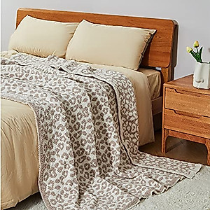 Lutoris Lightweight Beige Fluffy Leopard Blanket for Couch (60x80 Inches) Warm Reversible Microfiber Cozy Cheetah Print Blanket Super Soft Fleece Throw Blanket for Bed Sofa Travel