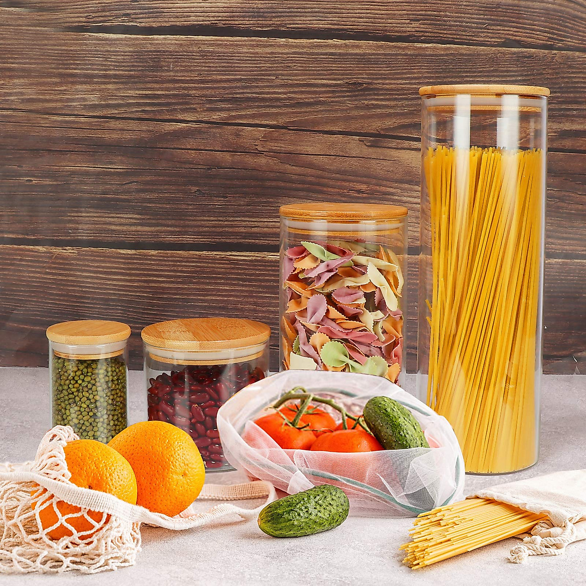 68oz Glass Jars with Bamboo Lids , Borosilicate Glass Airtight Canisters sets,Food Storage Container, Pantry Organization and Storage Jars, Kitchen Canisters Sets, Spice Jars, Flour Containers of 3