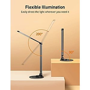sympa LED Desk Lamp, Aluminum Alloy Dimmable LED Table Lamp with 3 Color Modes, 6 Brightness Levels, USB Charging Port, Adjustable Angle, Memory Function, Table Lamp for Home Office Lighting, Grey