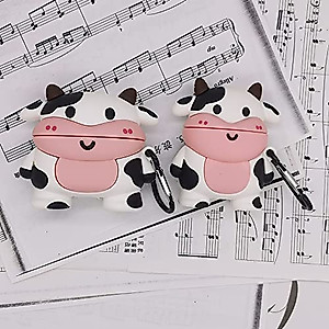 Dehoko Compatible with AirPods Case Pro 2019 Cow, Kawaii Funny Cute Kids Girls Boys Women Silicone Protective 3D Cartoon Animal Design Cow Case Cover for AirPods Pro (Cow)