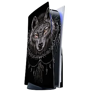 ITS A Skin Skins Compatible with Sony Playstation 5 Console Disc Edition - Protective Decal Overlay Stickers wrap Cover - Wolf Dreamcatcher Back White