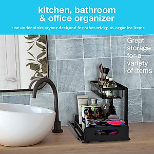 Under sink organizer, Furihshe kitchen storage pull out double shelf drawer 2-Tier Slide Out Sliding Shelf Under Cabinet Storage Multi-Use for Under kitchen sink organizers and storage, Black