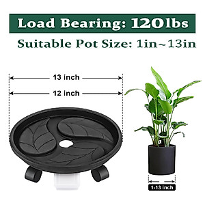 Looca Plant Caddy with Wheels and Drainage Tray, 13”Rolling Plant Stand Flower Pot Mover, Planter Caddies Round Plant Dolly for Heavy Duty Planter, 3 Pack, Bearing 120 lbs (Black)