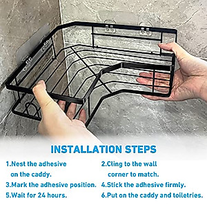 Wiqeerilly Corner Shower Caddy, Adhesive Bathroom Shower Organizer with 22 Hooks, 304 Stainless Steel Rustproof Shower Shelf for Inside Shower & Kitchen Storage - 5 Pack (Matte Black)