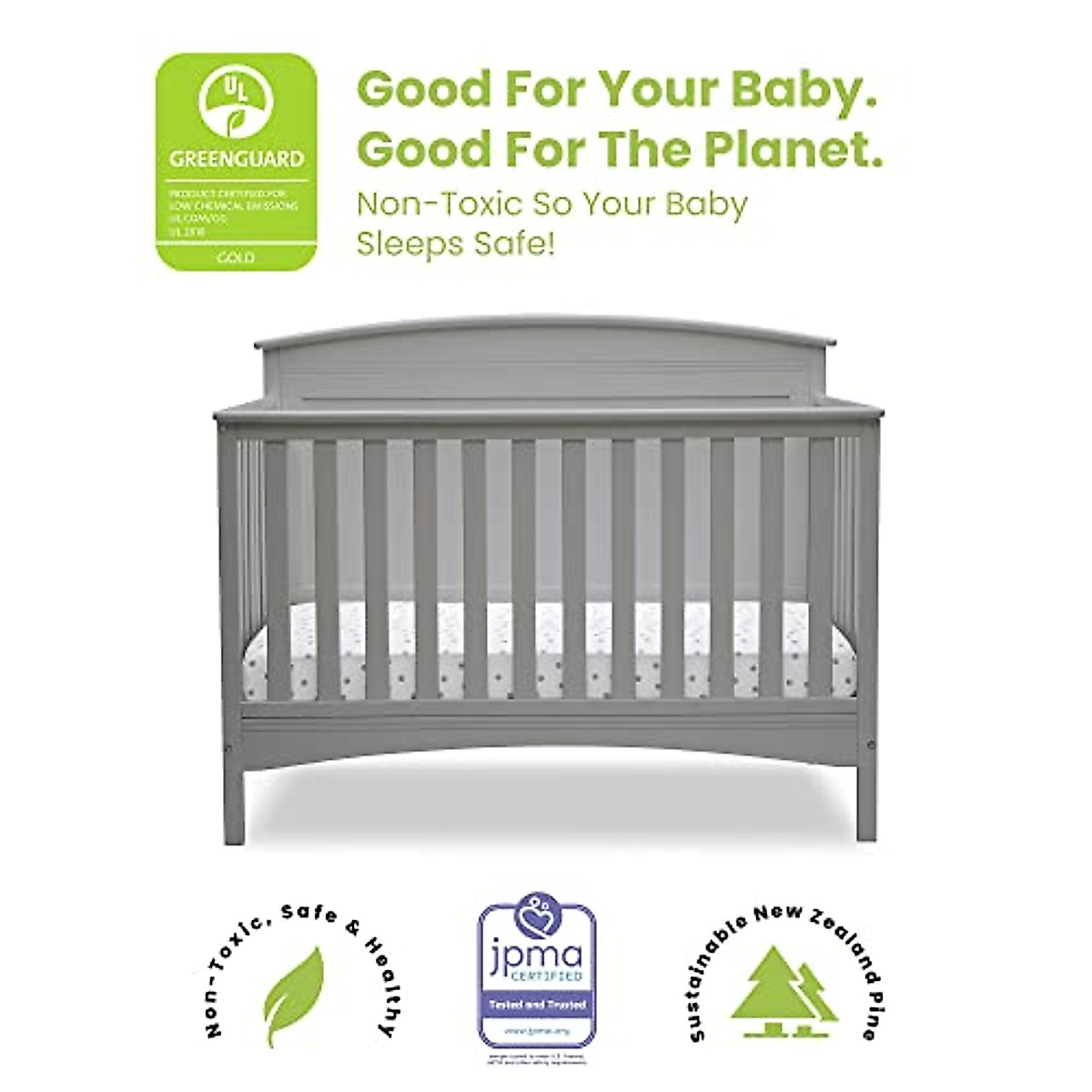 Delta Children Archer Solid Panel 4-in-1 Convertible Baby Crib - Greenguard Gold Certified, Grey