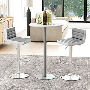 COSTWAY Adjustable Bar Stools Set of 4, Modern Swivel PU Leather Bar Chairs with Back, Footrest, Counter Height Upholstered Barstools for Kitchen Island Dining Living Room Bistro Pub Cafe, Grey+White