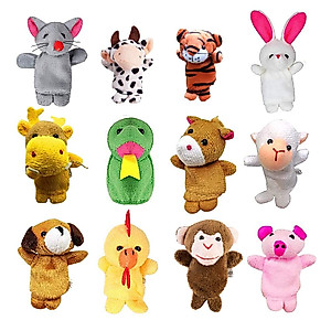 12 Pack Plush Animal Finger Puppet Toy with Valentine's Greeting Cards, Valentine School Classroom Prize Party Favor Toys, Valentine Gift Exchange