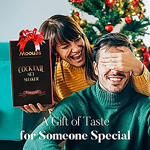 Mooues 18-Piece Bartender Kit, Stainless Steel Cocktail Shaker Set with Bamboo Stand, Bar Cart Accessories with All Essential Bar Tools, Bar Sets for The Home, Cocktail Set for Gift