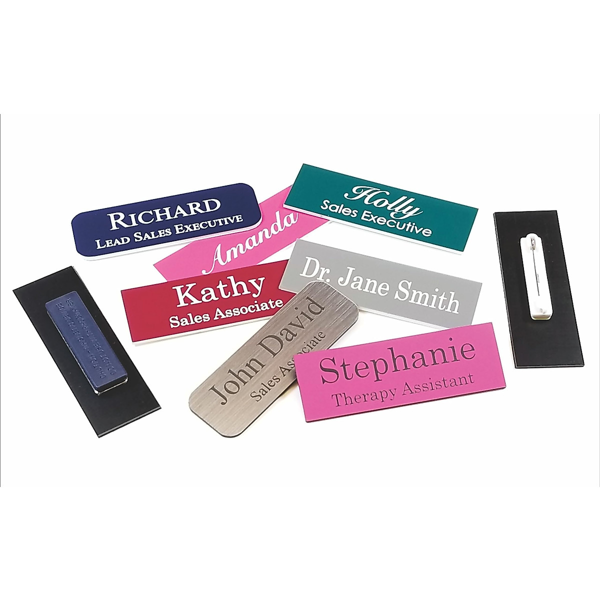 CUSTOMIZED4U 1inX3in Employee Personalized Name Tag Badge Pin or Magnet Attachment Customized Identification Engraved