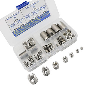 Threaded Inserts, M3 M4 M5 M6 M8 M10 M12 302 Stainless Steel Self Tapping Thread Insert Screw Bushing Slotted Wire Thread Repair Insert-55 Pcs