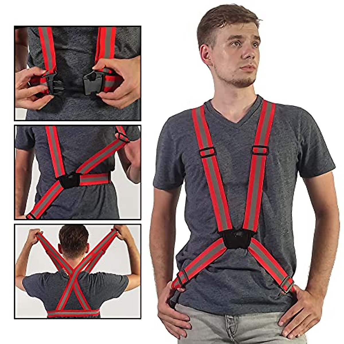 FEimaX Reflective Vest 2 Pack with High Visibility Adjustable Straps for Running, Jogging, Cycling, Hiking, Multicolor