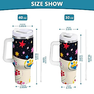 Nexawaveo Animal Paws Stars Stainless Steel Tumbler with Handle and Straw Fits in Standard Cup Holder Iced Coffee Cups for Smoothie Cocktail Beer Soda Fruit Juice