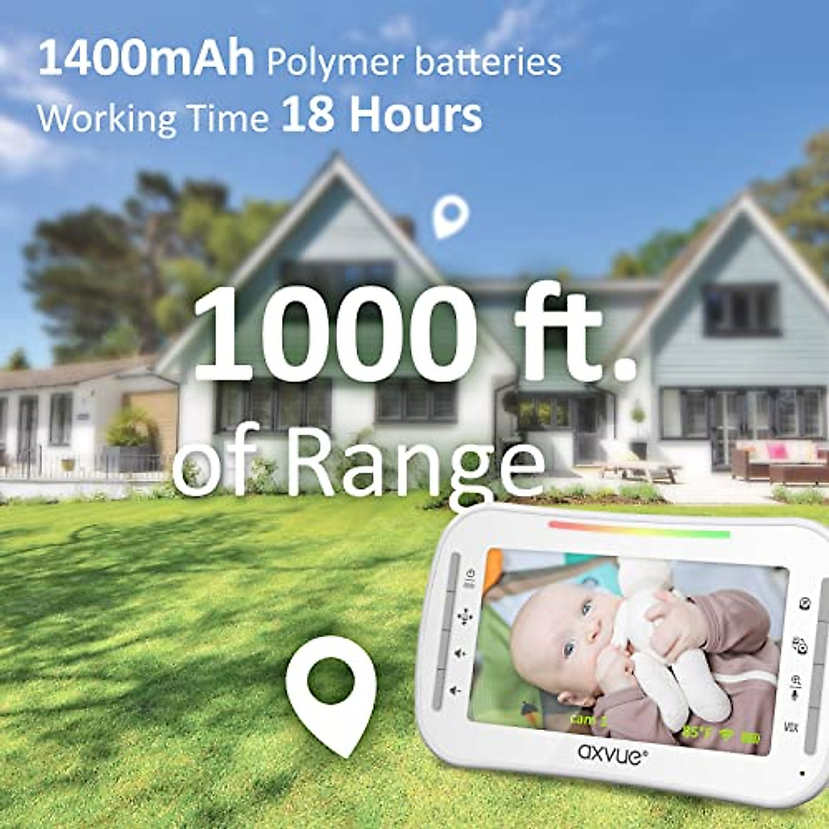 Video Baby Monitor with 4.3" Display & Remote Pan Tilt Camera, Auto Night Vision & Temperature Display,1000ft Long Range, 2-Way Audio Talk,12 Hours Battery, Power Saving Mode, Vox, Zoom in, No WiFi