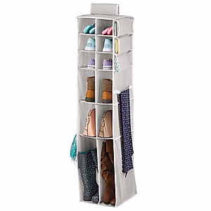 mDesign Long Fabric Hanging Organizer, Over Closet Rod Storage, 12 Shelves/Side Pockets for Nursery Bedroom Organization - Hold Clothes, Linens, Toys, Accessories - Jane Collection - Light Gray/White