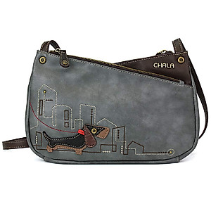 Chala Handbags Wiener Dog Dachshund Criss Cross Crossbody Handbag Purse Grey