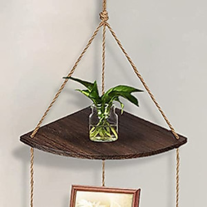 3 Tier Rope Wall Hanging Floating Shelves, Rustic Wall Shelf, Macrame Wall Hanging Shelf - Shelves for Bedroom, Floating Shelves for Wall , Plant Shelf Indoor Wall