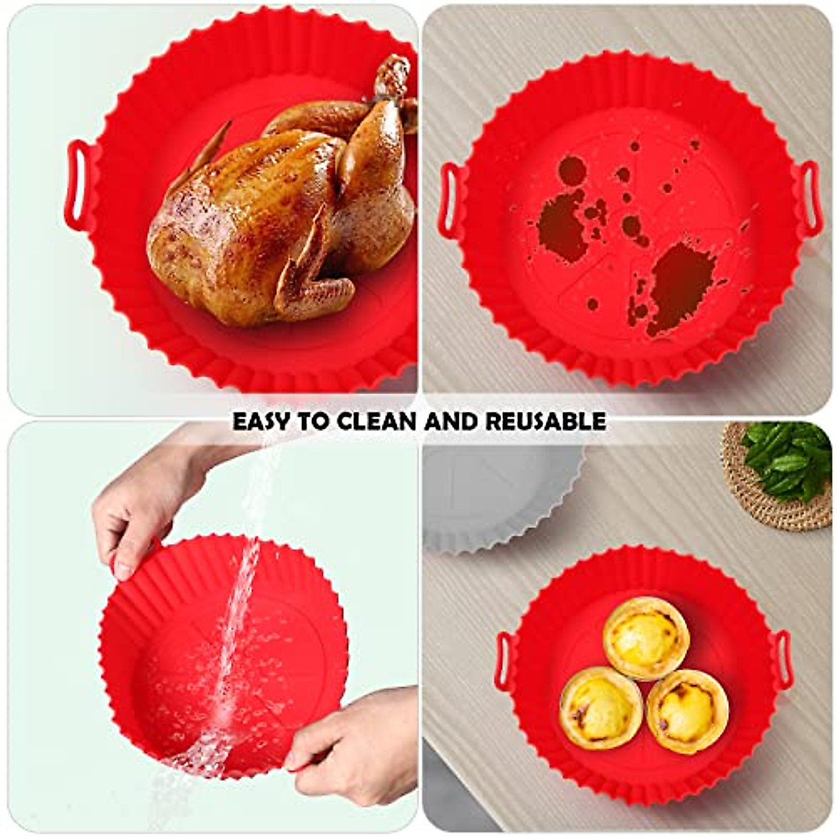 BDYKJYM 4Pcs Air Fryer Silicone Liners,Reusable Air Fryer Silicone Basket,Replacement Of Flammable Parchment Paper, Heat Resistant Easy Cleaning Air Fryers Oven Accessories(Top 7.9in, Bottom 6.9in)