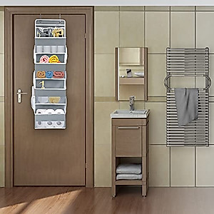 Univivi Over Door Organizers and Storage Door Hanging Organizer Nursery Closet Cabinet Baby Storage with 4 Large Compartments 2 Small PVC Pockets 6 Side Pockets for Cosmetics, Toys and Sundries (Grey)