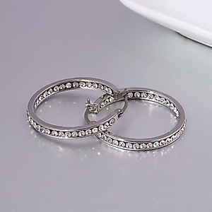 CiNily Silver Plated Stainless Steel Hoop Earrings Cubic Zirconia Earrings for Women Sensitive Ears 30 mm
