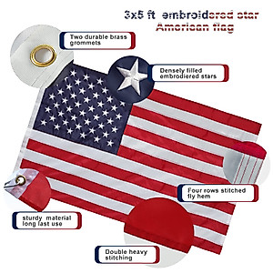 LAKEROD Flag Pole Kit with 3x5 American Flag Outdoor - 5ft Tangle Free Metal Flagpole with Holder Bracket & Embroidered US Flags - Heavy Duty for Outside House Porch Garage Boat Truck Jeep - White