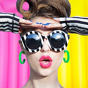 Skylety 4 Pairs 80s Neon Earrings for Women 90s Retro Hoop Drop Dangle Earrings for 80's Party Cosplay Costume Accessories(Half Hoop Style)