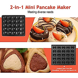 Multifunction Mini Pancakes Maker Machine,Commercial Electric Dutch Pancakes Baker Maker,25PCS Muffin Iron with 2 Interchangeable Nonstick Baking Plates for Home,Restaurants,Kitchen,Snack Bar…