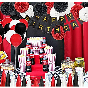 InBy 49pcs Red and Black Birthday Party Decoration Kit for Women Girl Happy Birthday Banner 10" Tissue Paper Flower Pom Pom Tassel Latex Balloon Garland Mickey Mouse Pirate Theme Birthday Party Supply