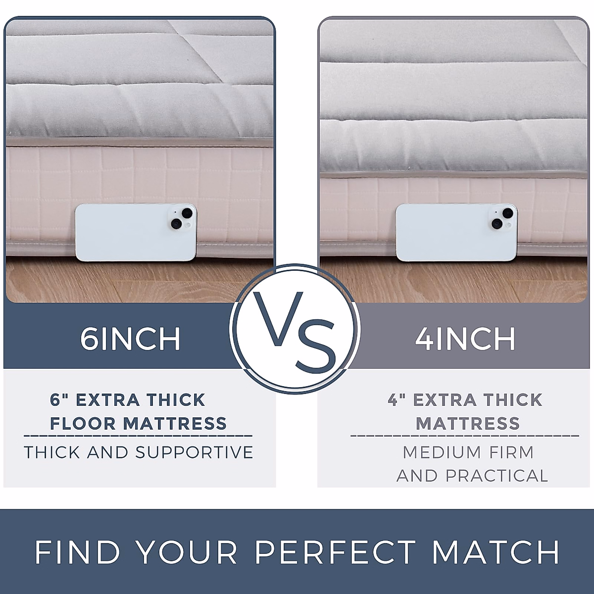 MAXYOYO 6" Extra Thick Floor Futon Mattress, Foldable Japanese Floor Mattress for Adults, Roll Up Tatami Pad for Guest Room, Grey, Twin