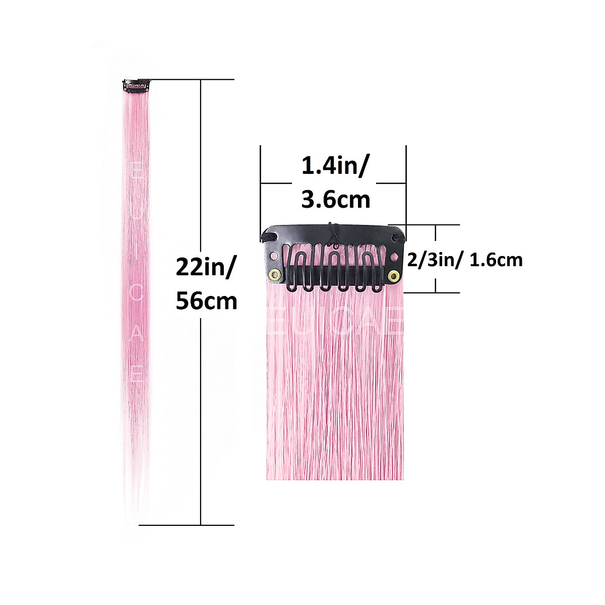 EUICAE Hair Extensions 1 Steel Comb for Free Clip in Hair Extensions Highlights Straight Long Hairpiece Hair Accessories for Girls Women Kids Doll Hair Pieces Colored Wigs Pieces (Cherry pink)