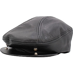 Men Genuine Newsboy Leather Hat Cap Gatsby Flat Golf Cabbie Made in USA (Small/Medium, Black) 21 1/2-22 1/4 ; Inches 55-57CM / 6 7/8-7 1/8