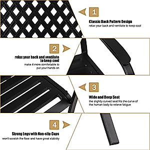 Sophia & William Outdoor Garden Bench Patio Park Bench, Steel Metal Frame Furniture with Lattice Backrest and Widened Armrest for Porch Yard Lawn Deck