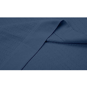 Threadmill Luxury Cotton Blankets for King Size bed | All-Season Cozy 100% Cotton King Size Blanket | Herringbone Soft & Lightweight Fall Thermal Blanket fits Cal King Size Bed | Folkstone Blue