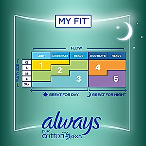 Always Pure Cotton, Feminine Pads For Women, Size 5 Extra Heavy Overnight Absorbency, Multipack, With Flexfoam, With Wings, Unscented, 18 Count x 3 Packs (54 Count total)