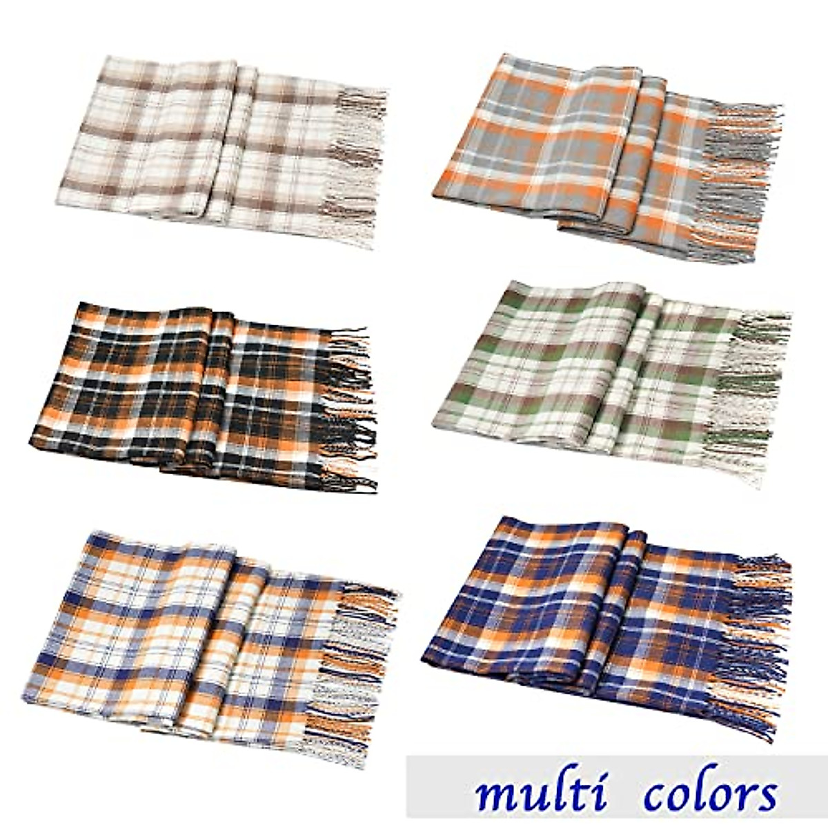 VANLINKER Soft Winter Warm Scarfs for Women Cashmere Feel Large Scarf Classic Camel Plaid Fashion Poncho Long Shawls Grid Wraps Scarves VL9307 Grey Orange