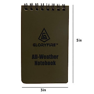 GLORYFIRE Waterproof Notebook Tactical All-Weather Spiral Memo Paper Notepad with Waterproof Grid Paper for Outdoor Activities Recording 3"x5" (5pcs)