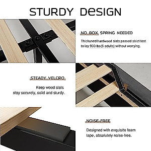 LUXOAK Queen Platform Bed Frame with Wingback Headboard, Velvet Upholstered Bed Frame with Handmade Button Tufted & Nailhead, Wooden Slats Support, Grey